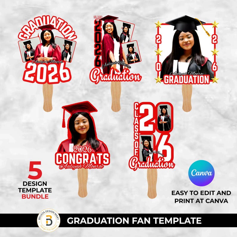 Editable Graduation Fan Templates | Class of 2026 Canva Bundle (digital ...