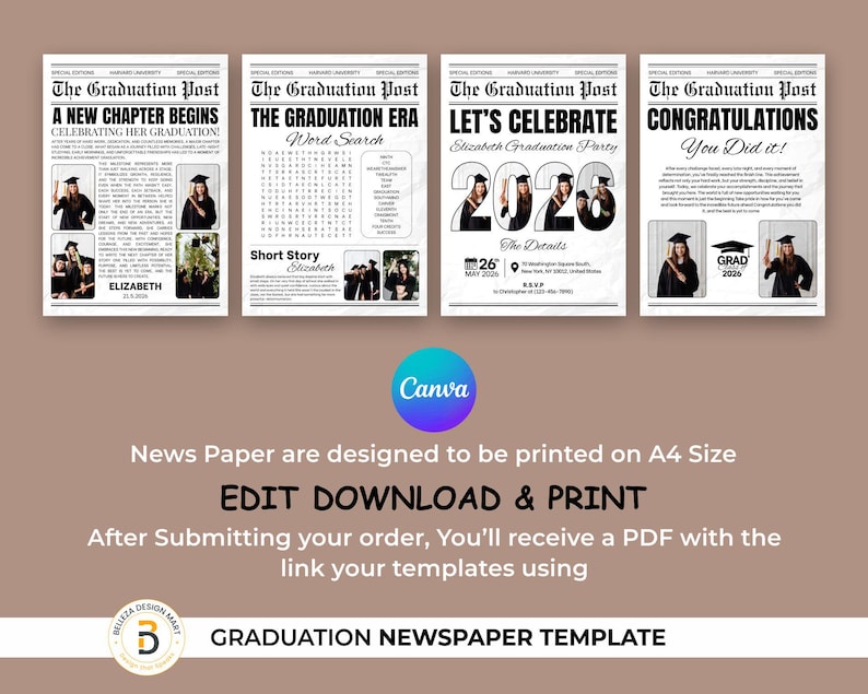 Canva Graduation Newspaper Template - Printable Large Graduation ...