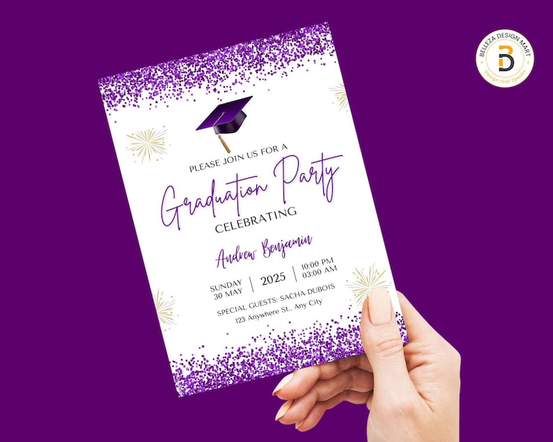Graduation Party Invitation, Class of 2025 Invite, Purple Graduation ...