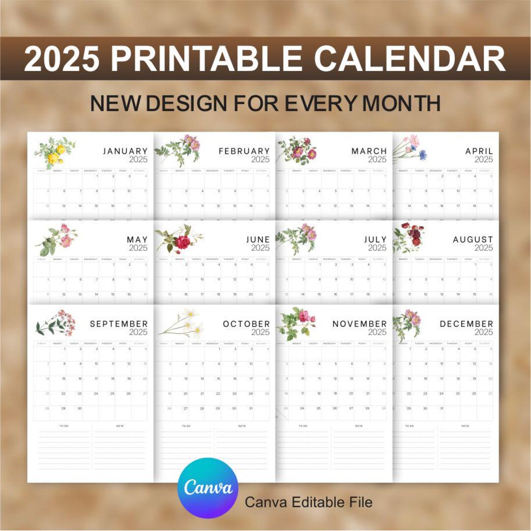 2025 Canva Editable Calendar | Customizable & Printable Template ...
