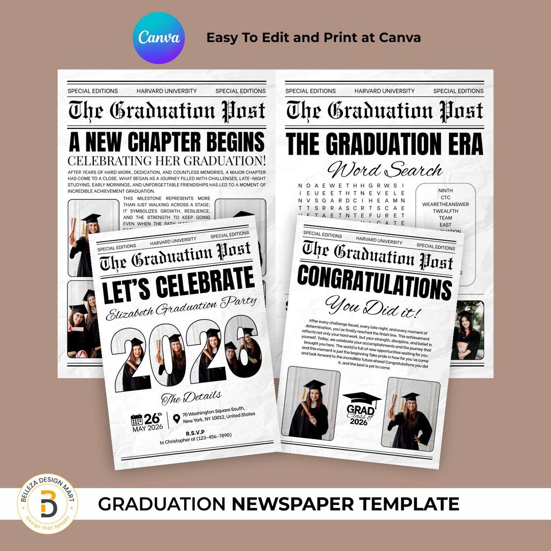 Canva Graduation Newspaper Template - Printable Large Graduation ...