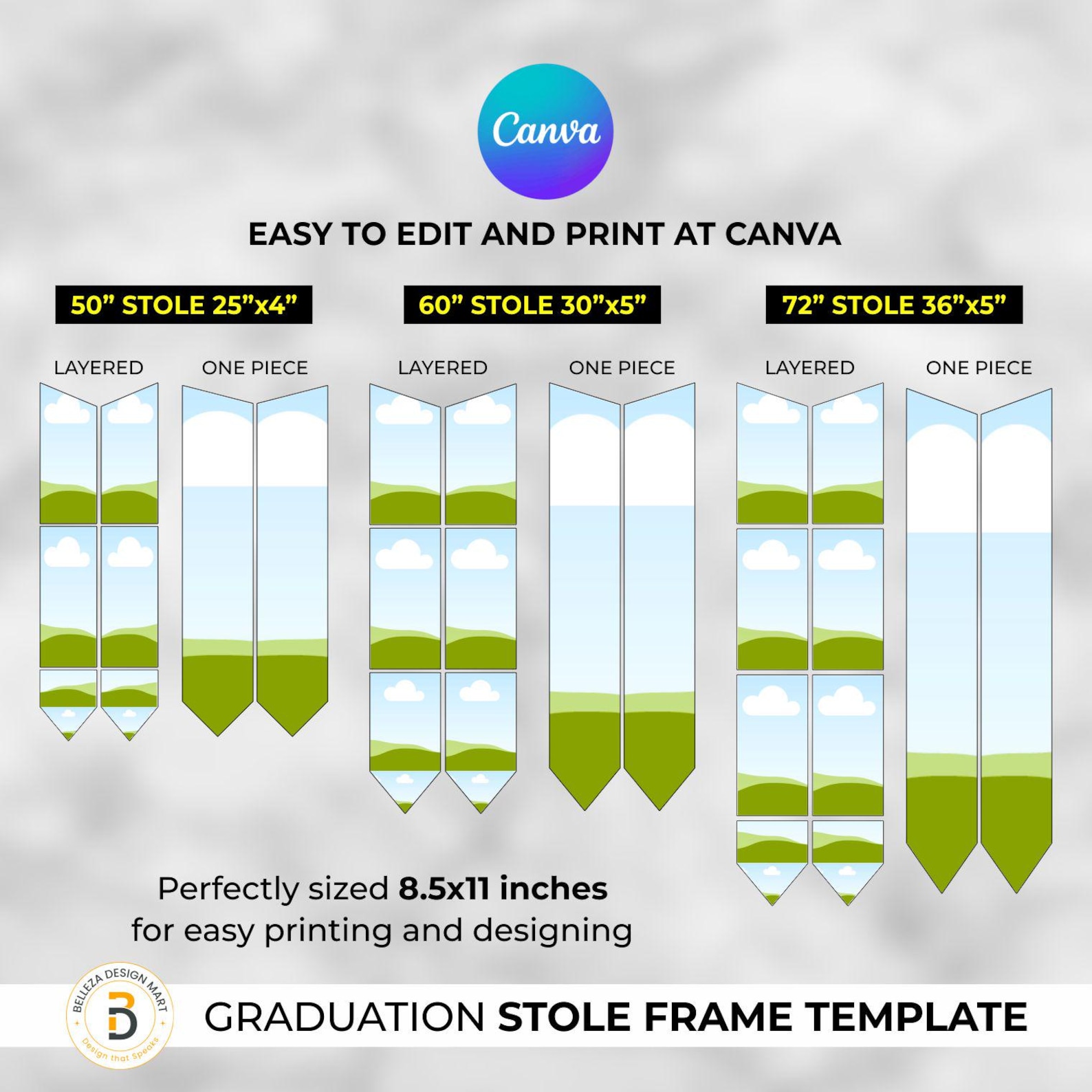 Custom Graduation Stole 2026 Template: Editable Canva Frames (digital ...