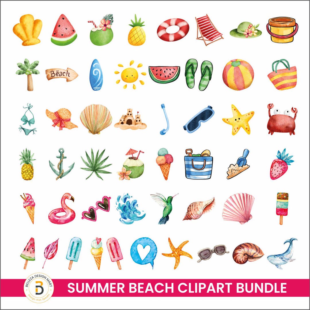 Summer Beach Clipart Bundle: 50 PNG Graphics (digital Download - Etsy