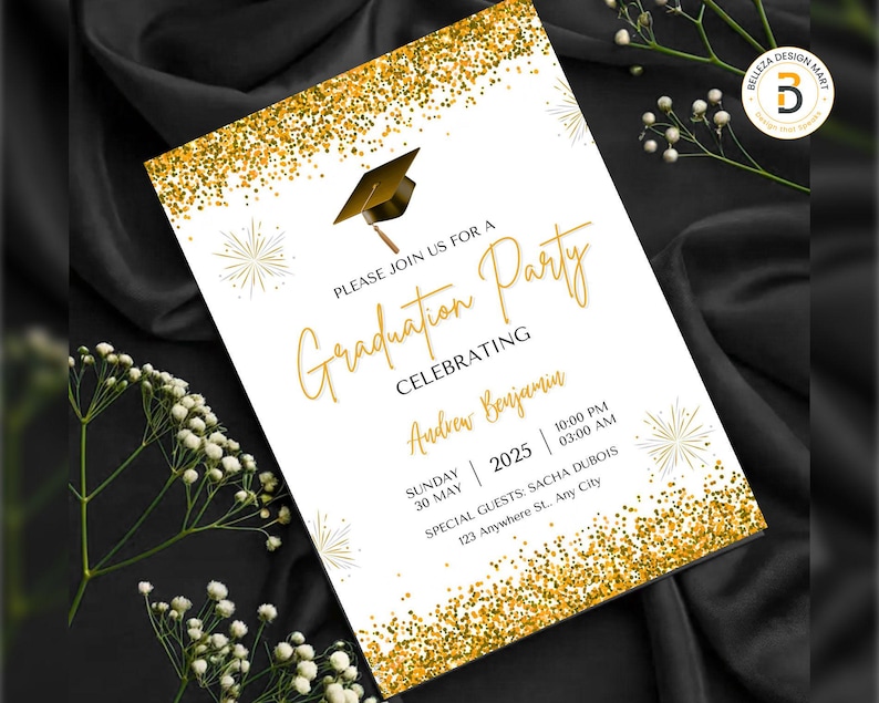 Graduation Party Invitation, Class of 2025 Invite, Golden Graduation ...