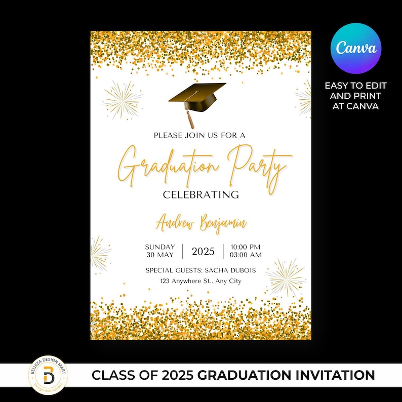 Graduation Party Invitation, Class of 2025 Invite, Golden Graduation ...
