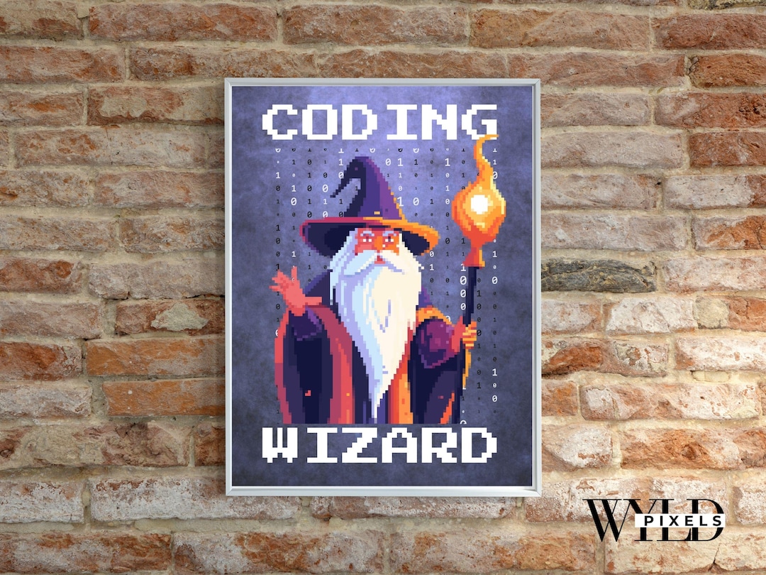 Pixel Art Coding Wizard Poster: Retro Coder Decor (digital Download) - Etsy