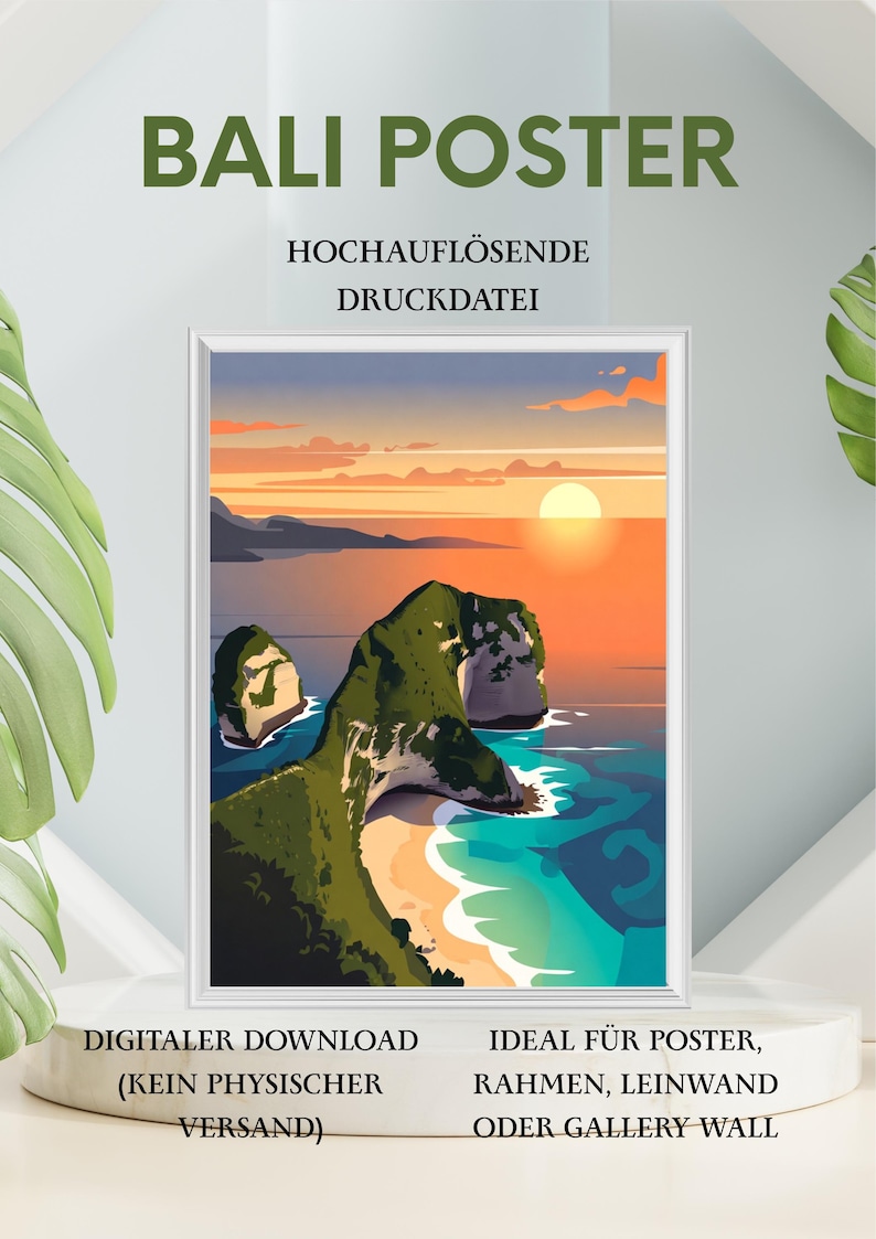 Kelingking Beach Poster Nusa Penida Bali – Illustrated Beach Wall Art ...