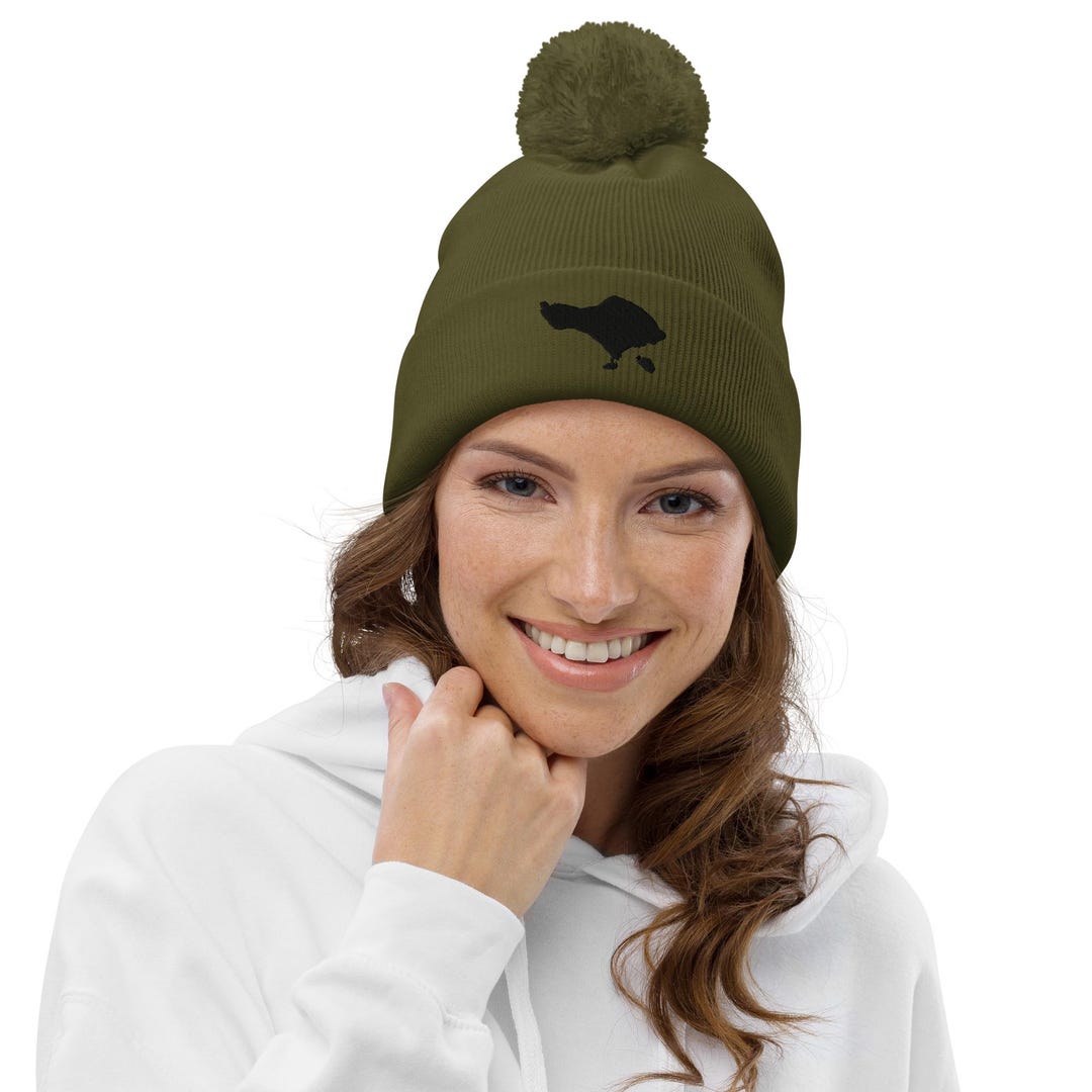 Cotton Pom Pom Beanie With Bali Map – Embroidered Beanie – Bali Island ...