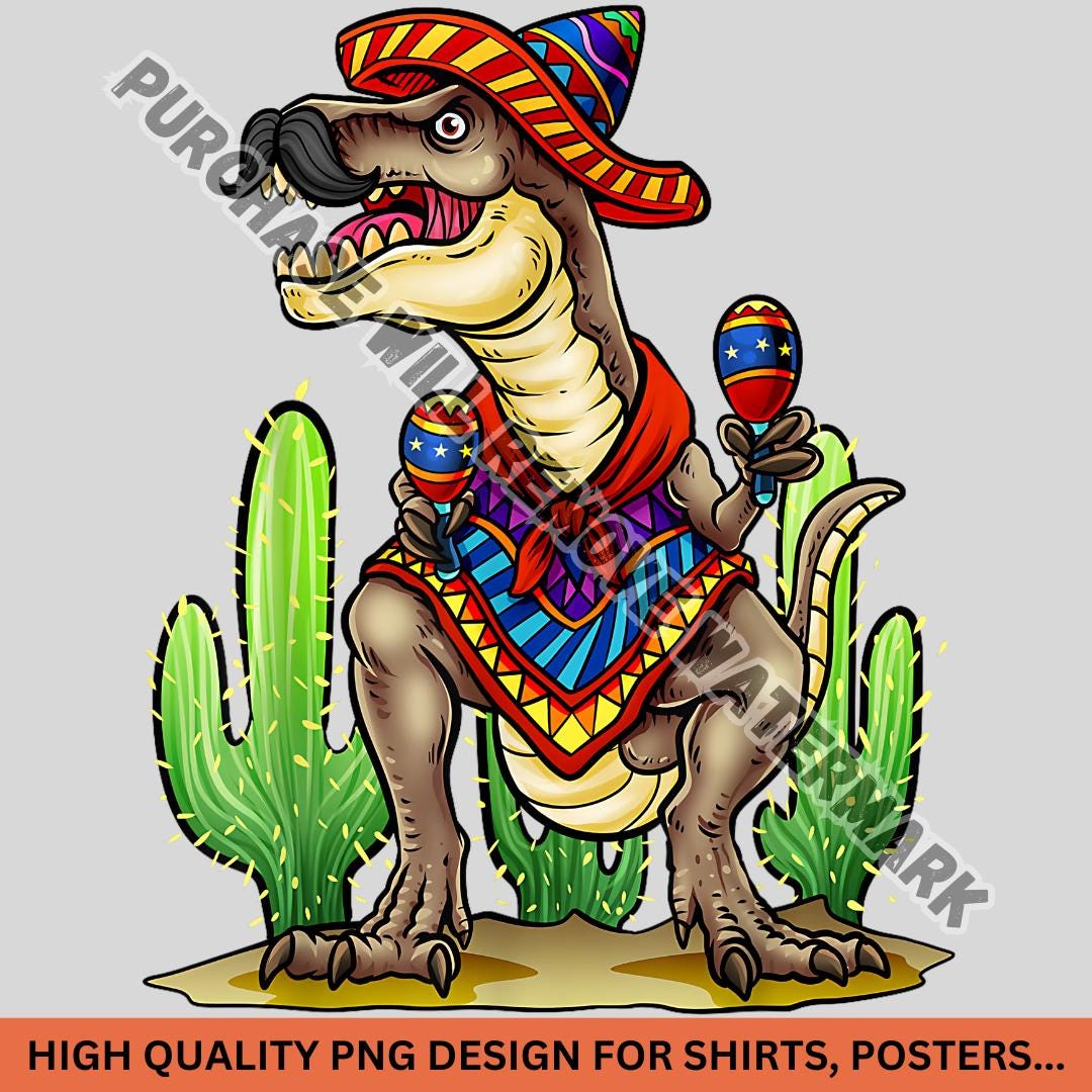 T-rex Dinosaur Fiesta Lover PNG | Cinco De Mayo Sombrero Poncho ...