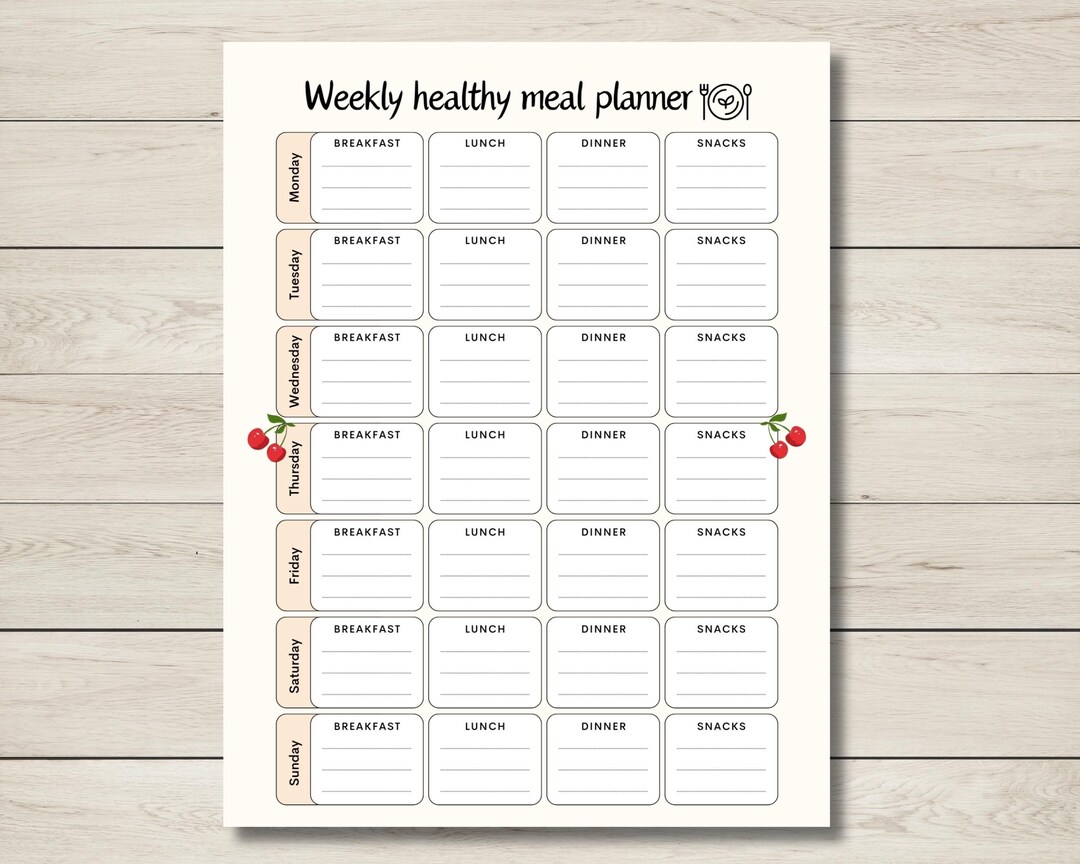 Weekly Healthy Meal Planner, Nutritional Meals Planner, Printable ...