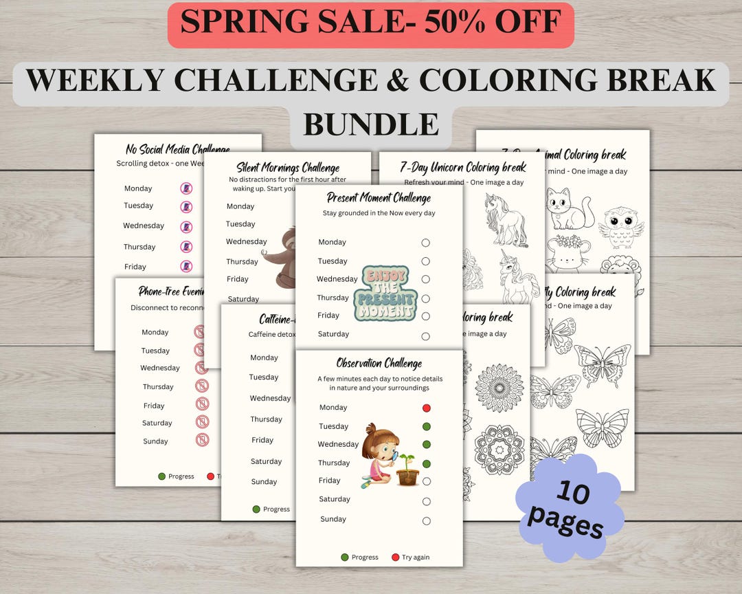 Weekly Challenge & Coloring Break Trackers, Healthy Habit Tracker ...