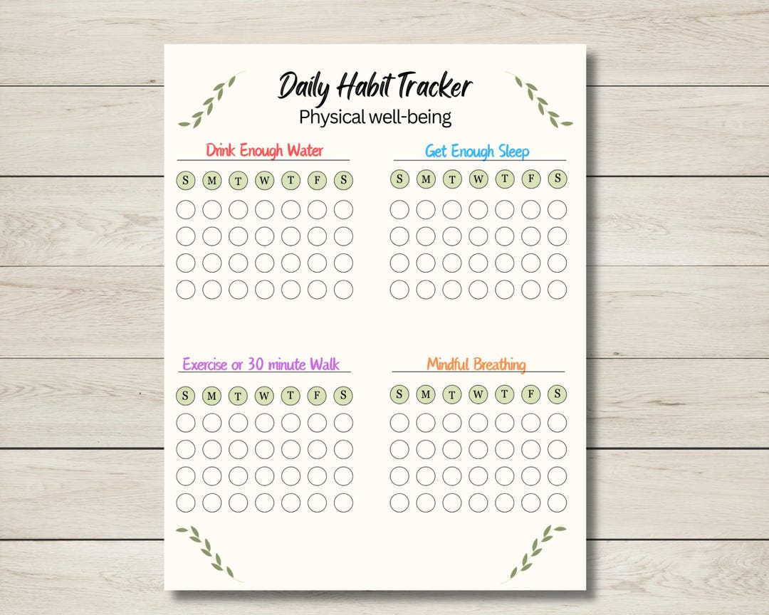 Daily Habit Tracker, Physical Well-being Tracker, Printable Health ...