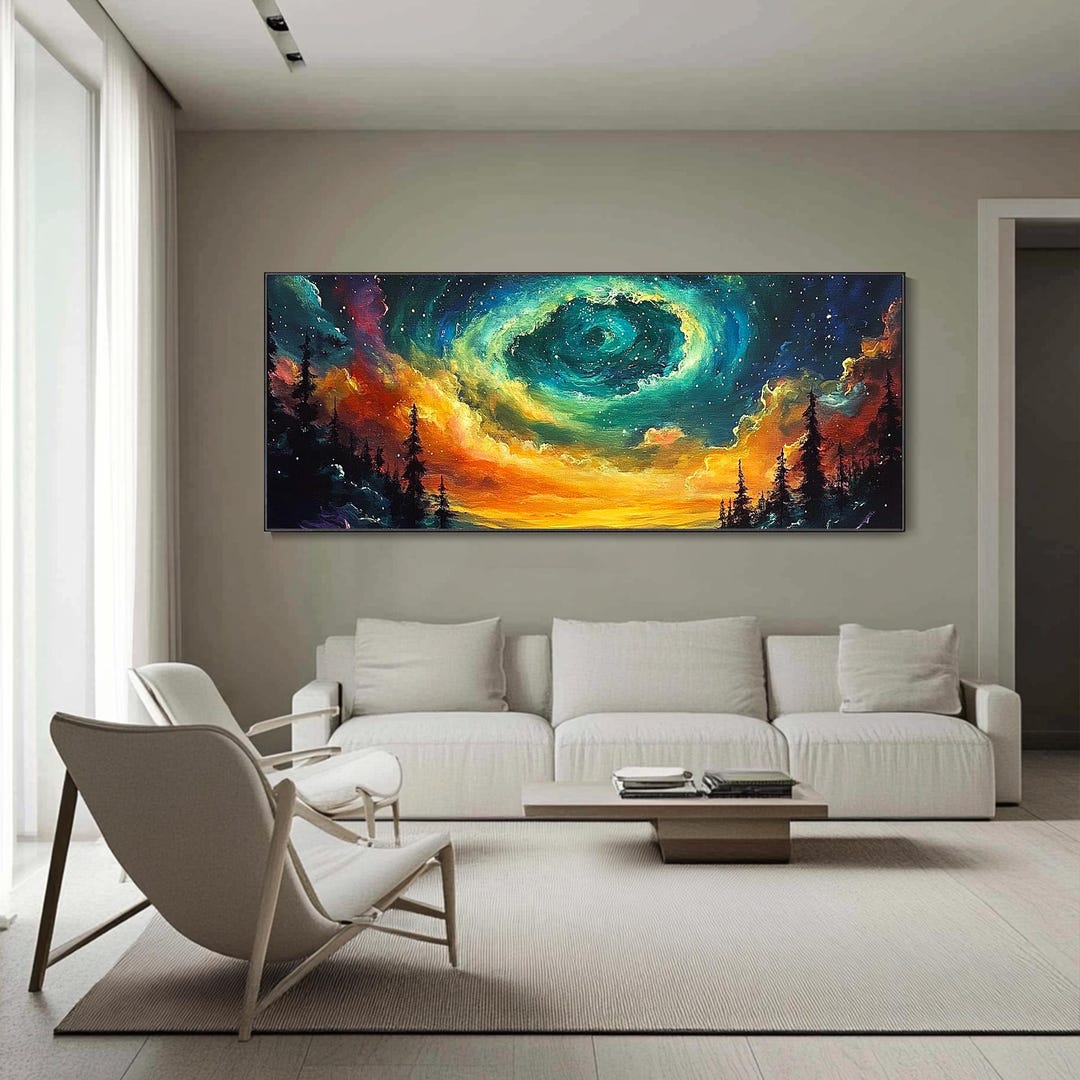 Colorful Night Starry Sky Textured Wall Art Aurora Swirl Canvas Oil ...