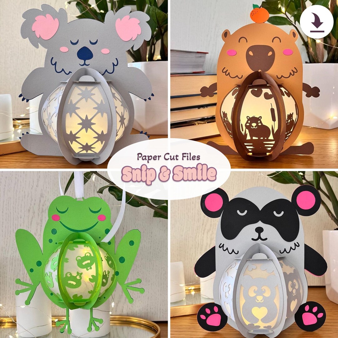 Animal Lanterns SVG Bundle – Koala, Capybara, Frog, Panda, DIY Shadow ...