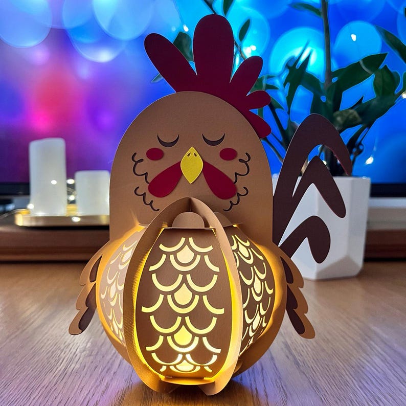 Rooster Paper Cut Lamp SVG - DIY Kit & 3D Shadow Box SVG - Etsy