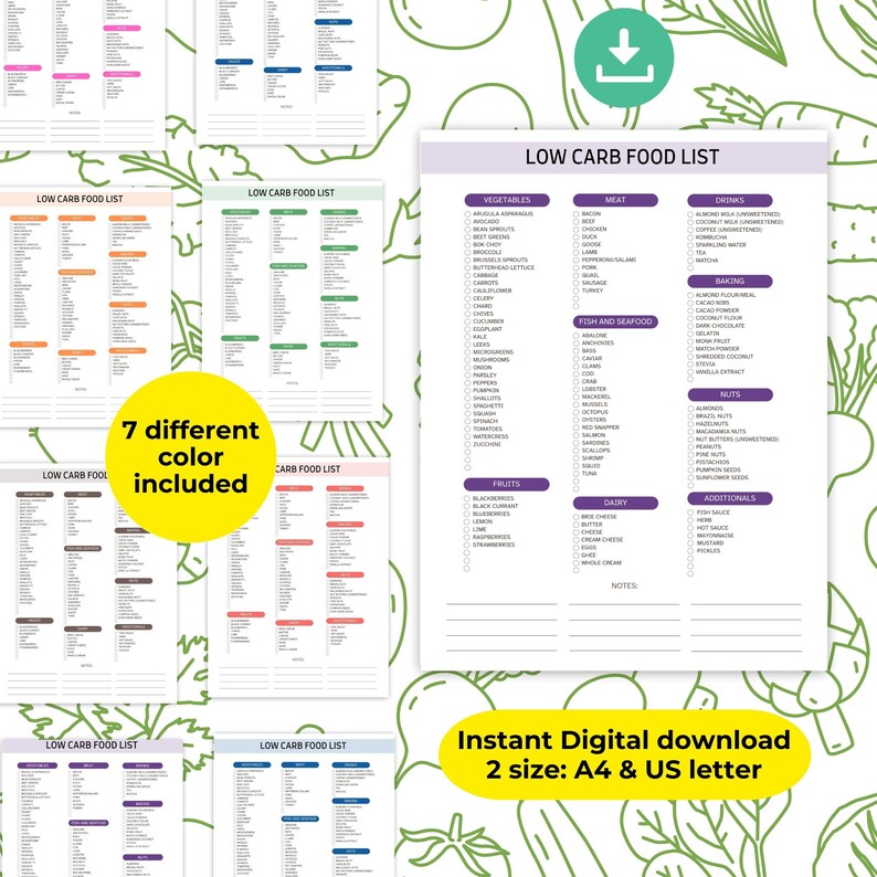 Low Carb Food List Printable - Keto Grocery List & Carb Tracker - Meal ...