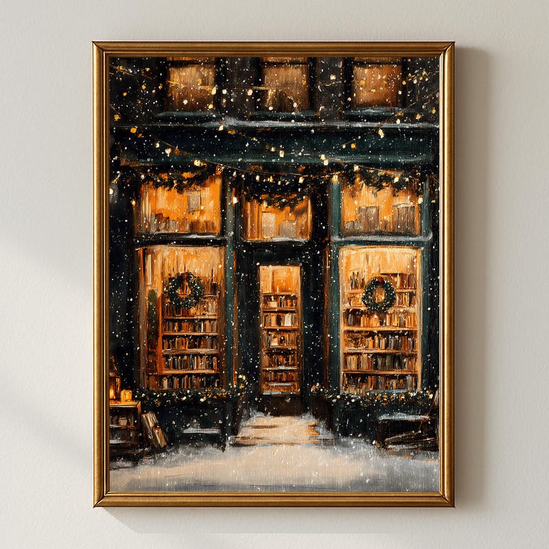 Snowy Bookstore Wall Art - Etsy UK