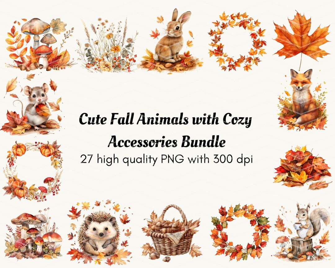 Cute COZY Fall Animals Clip Art Bundle,woodland Autumn Animals Png,fox ...