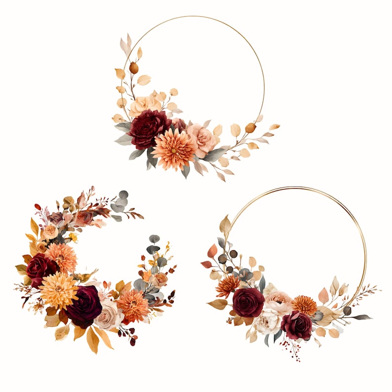 Rustic Romance Autumn Wedding Clipart, Burgundy Fall Floral Pngs ...