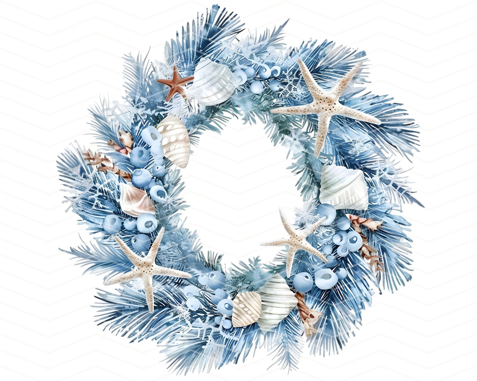 Blue Coastal Christmas Wreath 15 Clipart Bundle | Winter Beach Holiday ...