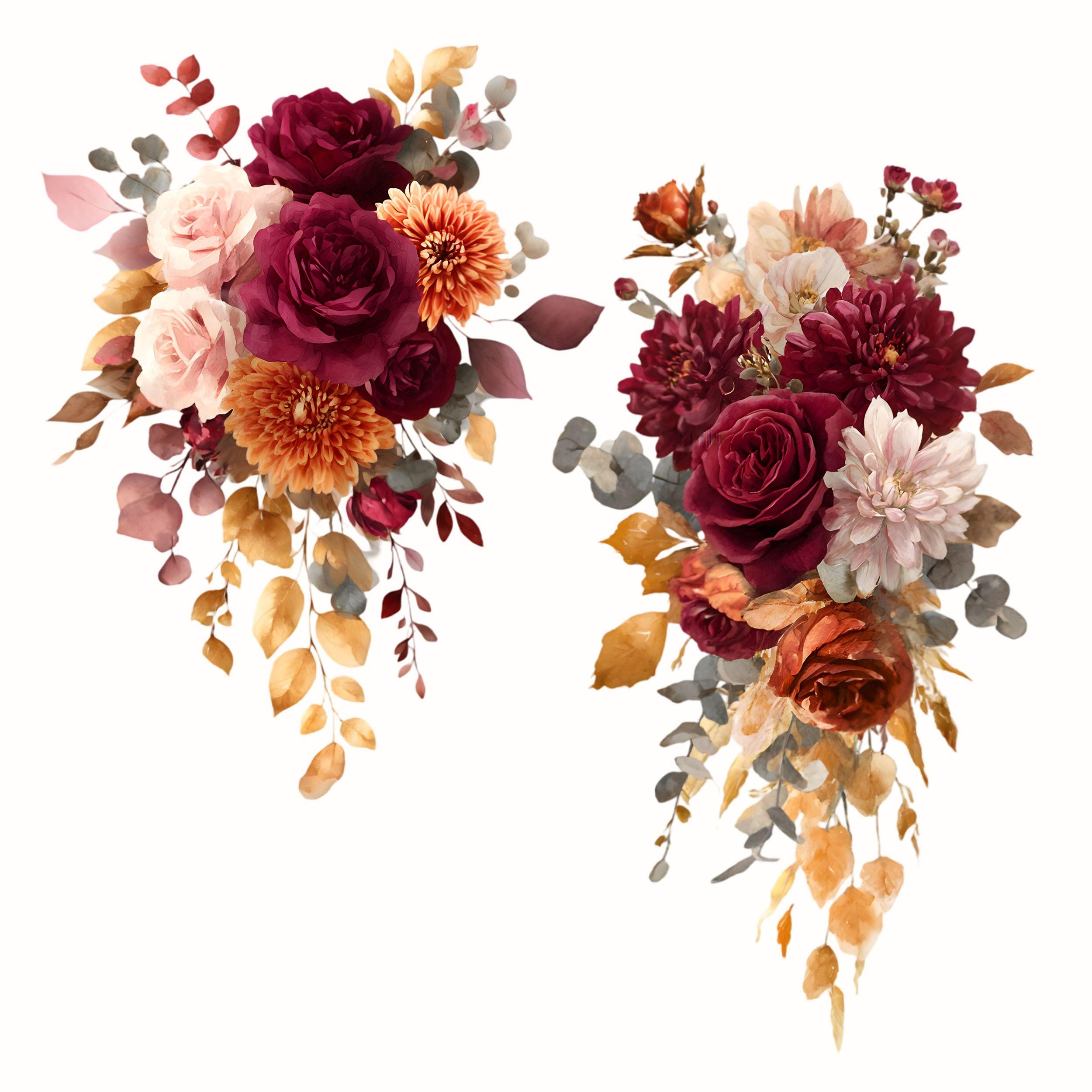 Rustic Romance Autumn Wedding Clipart, Burgundy Fall Floral Pngs ...