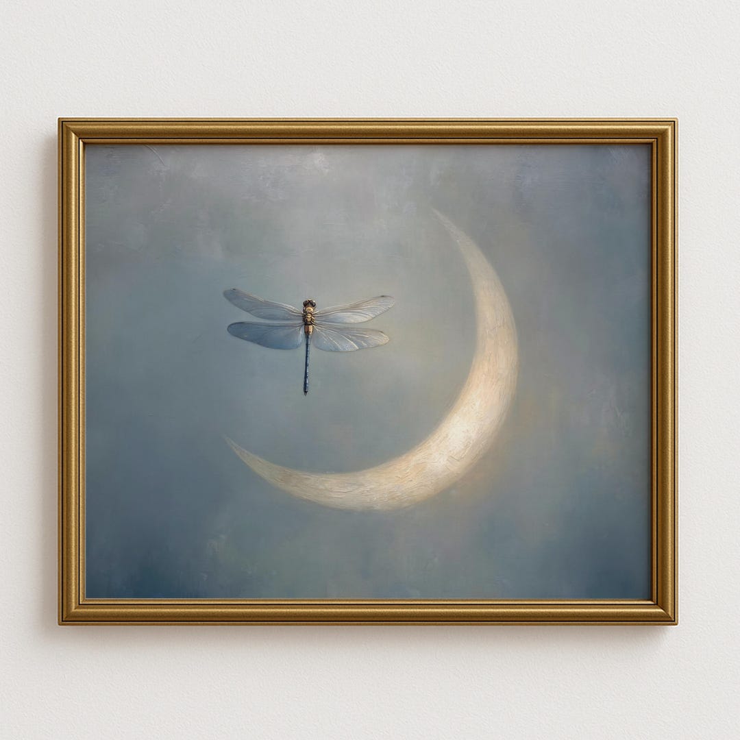 Dragonfly Crescent Moon Art Print | Mystical Celestial Wall Decor ...