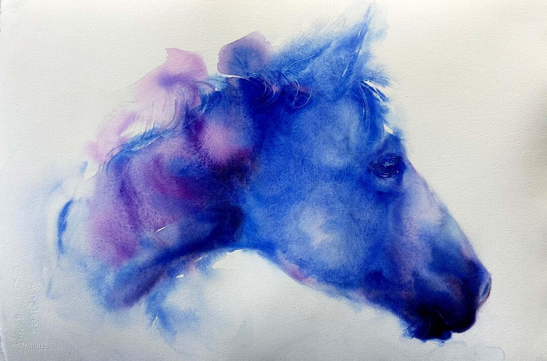 FRENCH BLUE Print of Watercolor Painting of Beautiful Blue Horse With ...