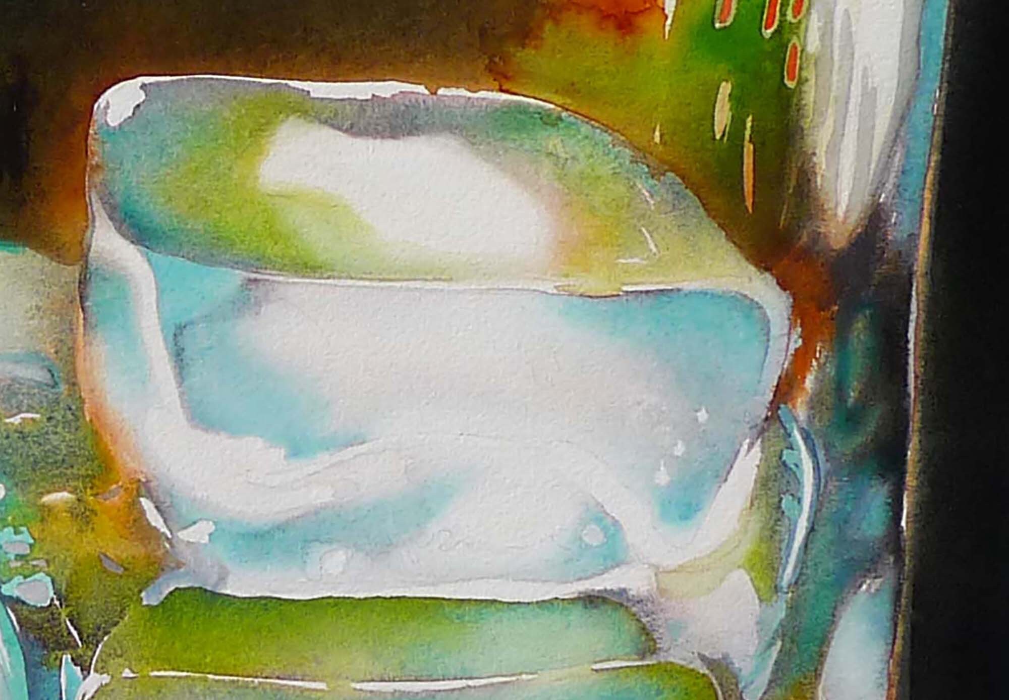 ICE CUBE COCKTAIL Original Watercolor Painting of Dramatic Ice in Black ...