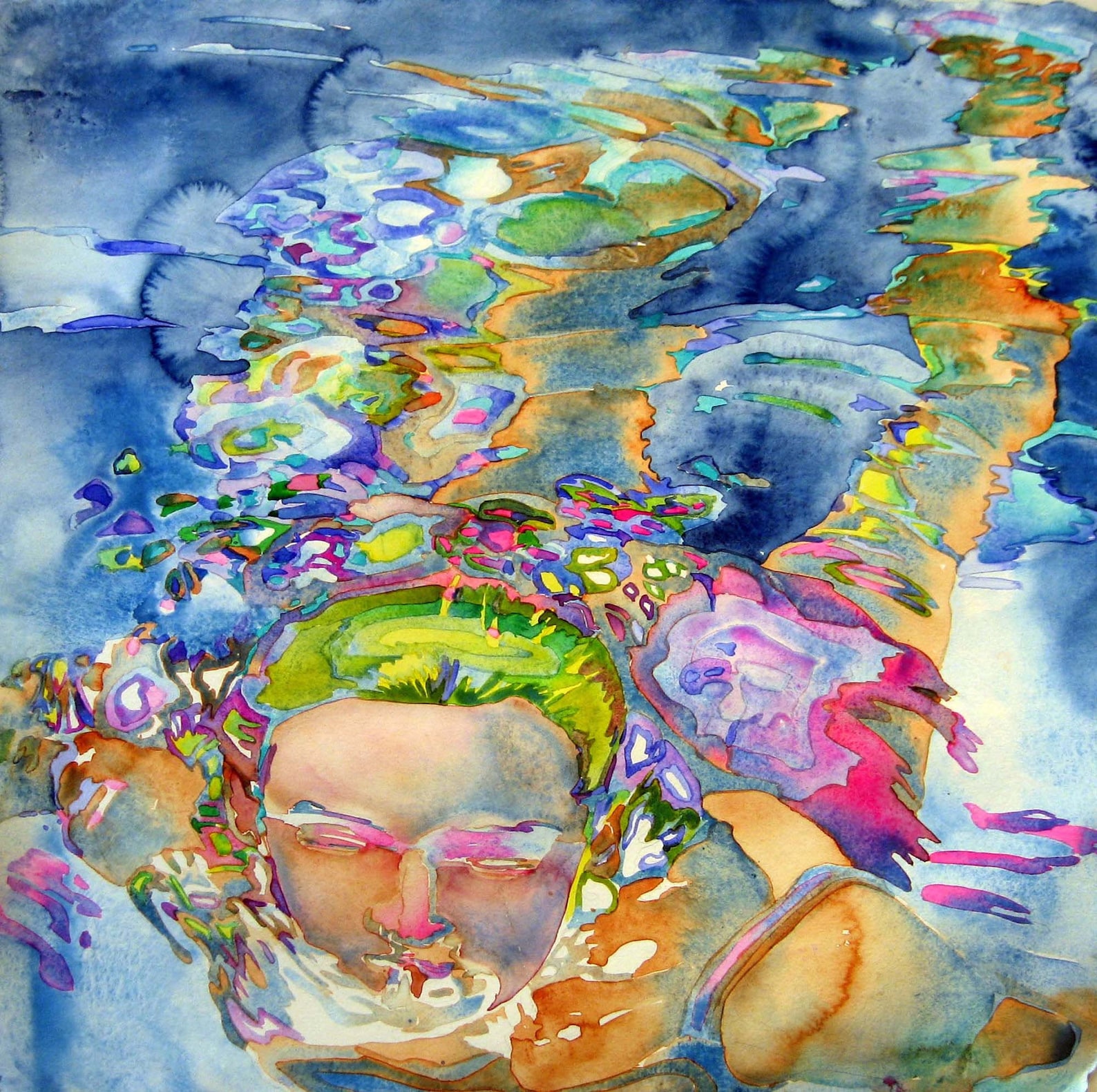 JEWEL SWIM Woman in Water Colorful Watercolor Print of Woman Underwater ...