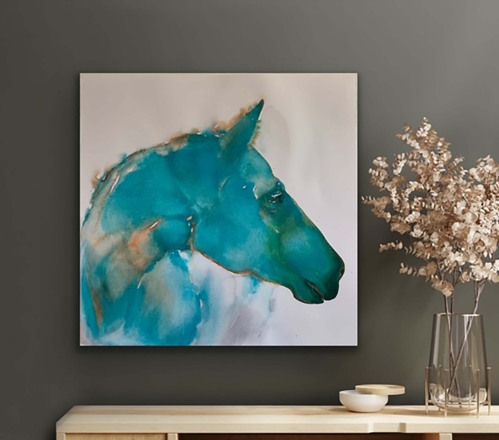 BLUE BONNET 22 X 30 WATERCOLOR of Blue Horse in Dreamy Turquoise and ...
