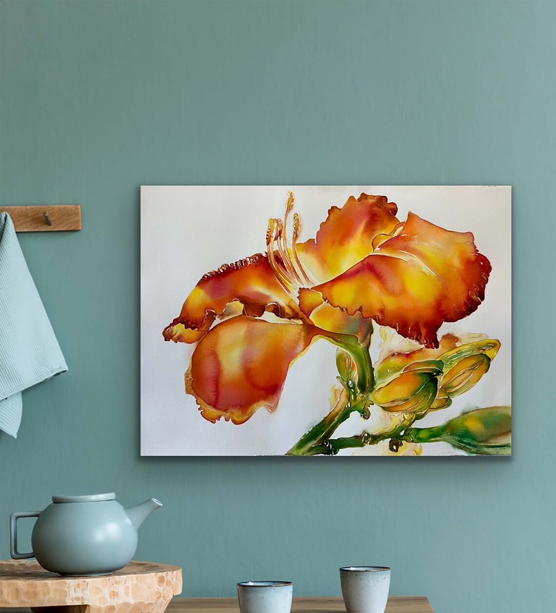 MAUI LILY Watercolor of Red Lily in Close up Dramatic Color and Design ...