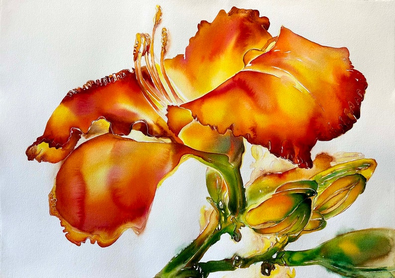 MAUI LILY Watercolor of Red Lily in Close up Dramatic Color and Design ...