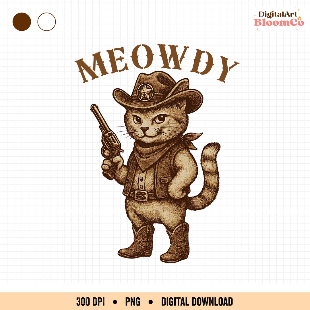 Meowdy Cowboy Cat PNG, Funny Western Cat Design Png, Funny Cat Png ...