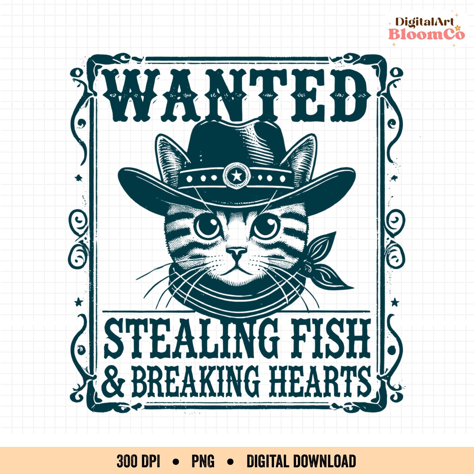 Funny Western Design Png, Funny Cat Png, Wanted Cowboy Cat PNG, Retro ...