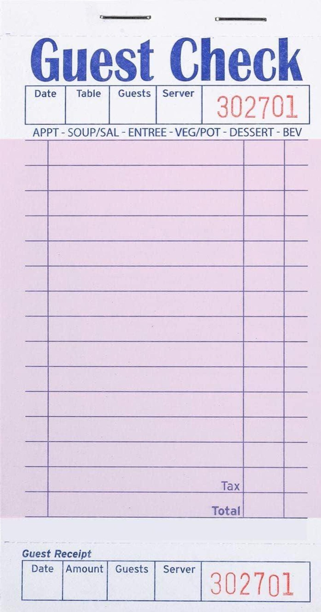 Blank Guest Check Printable Poster, Choose Giant Empty Guest Check ...