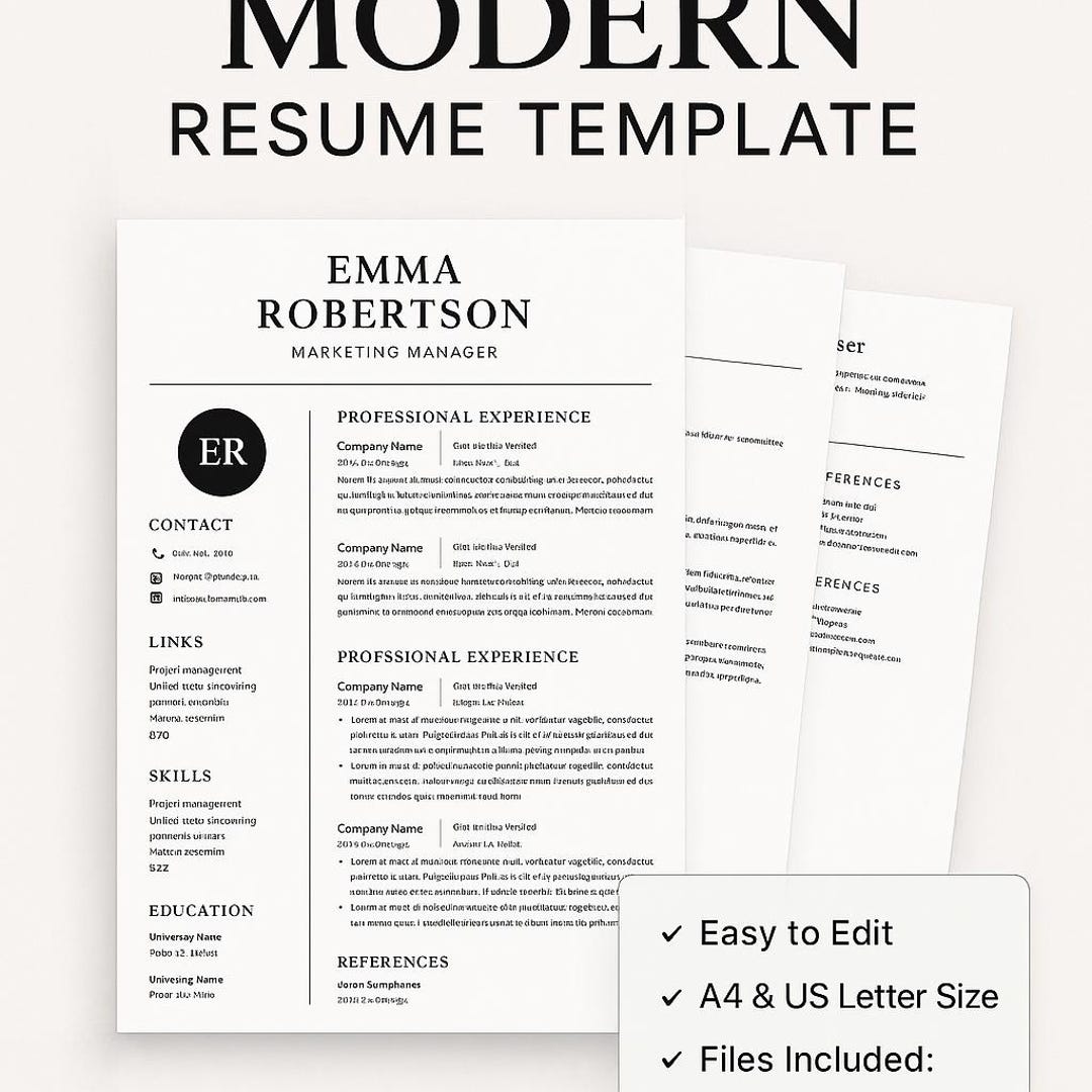 Modern Resume and CV Template - Etsy