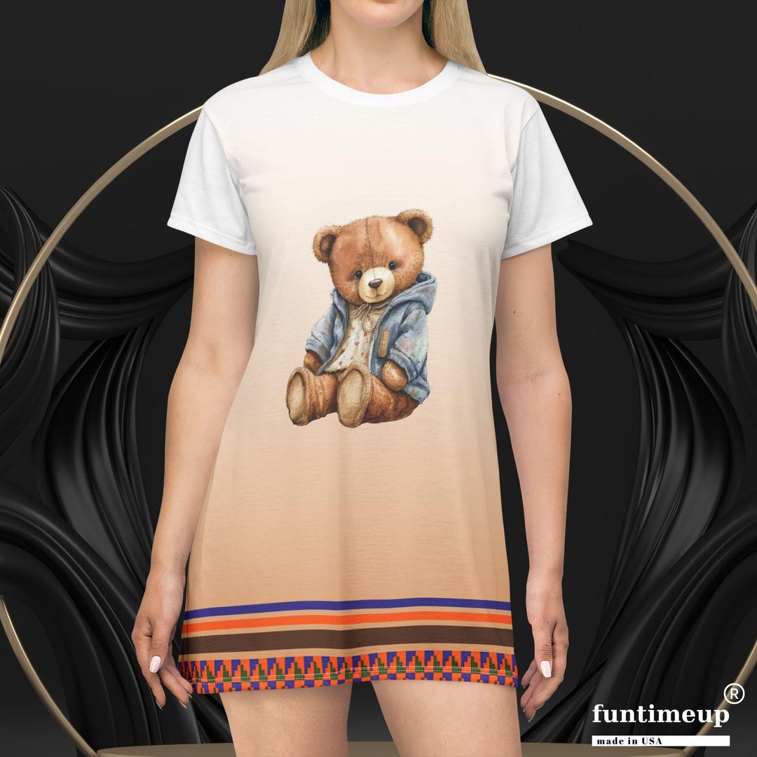Teddy Bear T-shirt Dress, Cute Casual Dress, Comfy Lounge Wear, Vintage ...