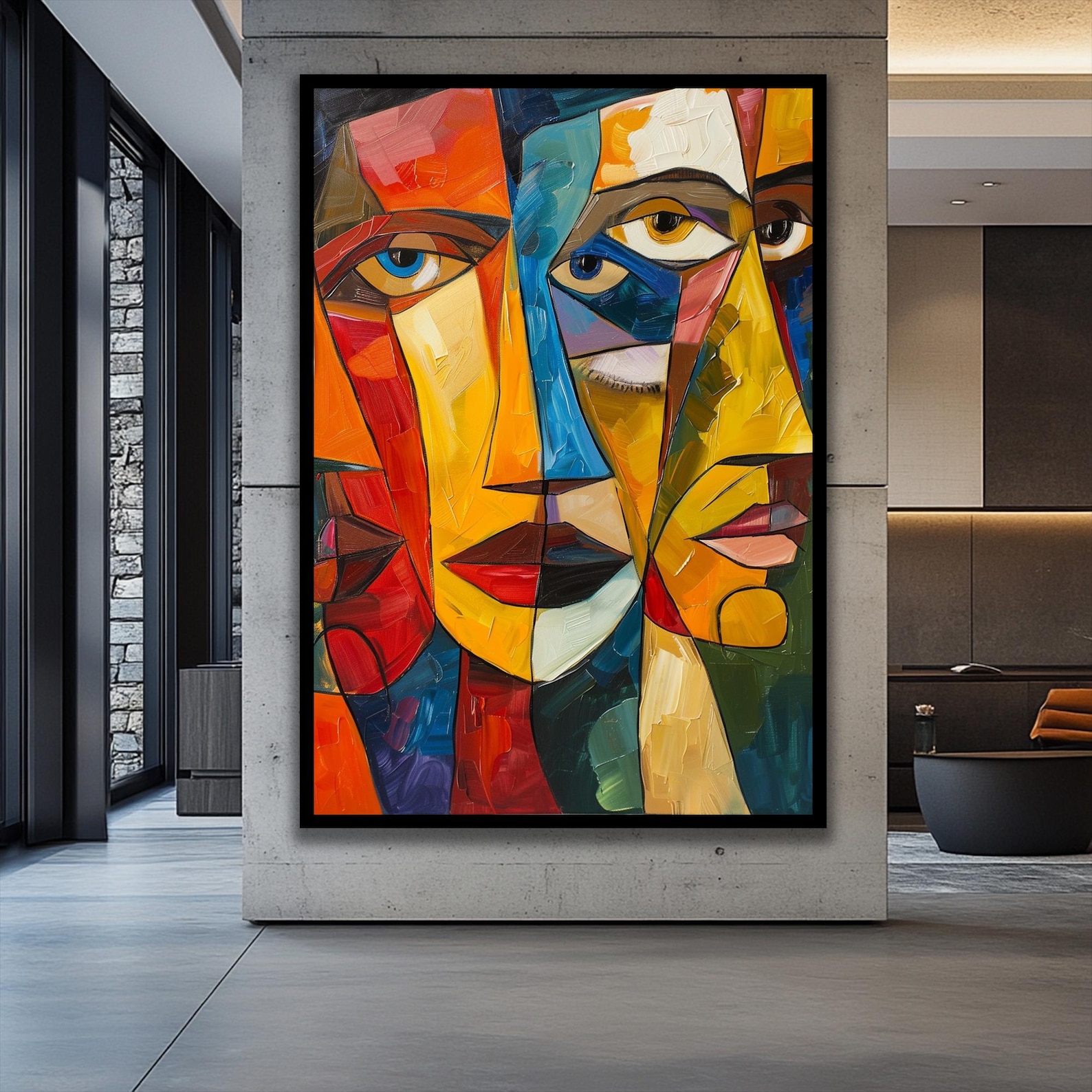 Picasso Style Abstract Portrait Canvas Multicolor Cubism Face Wall ...