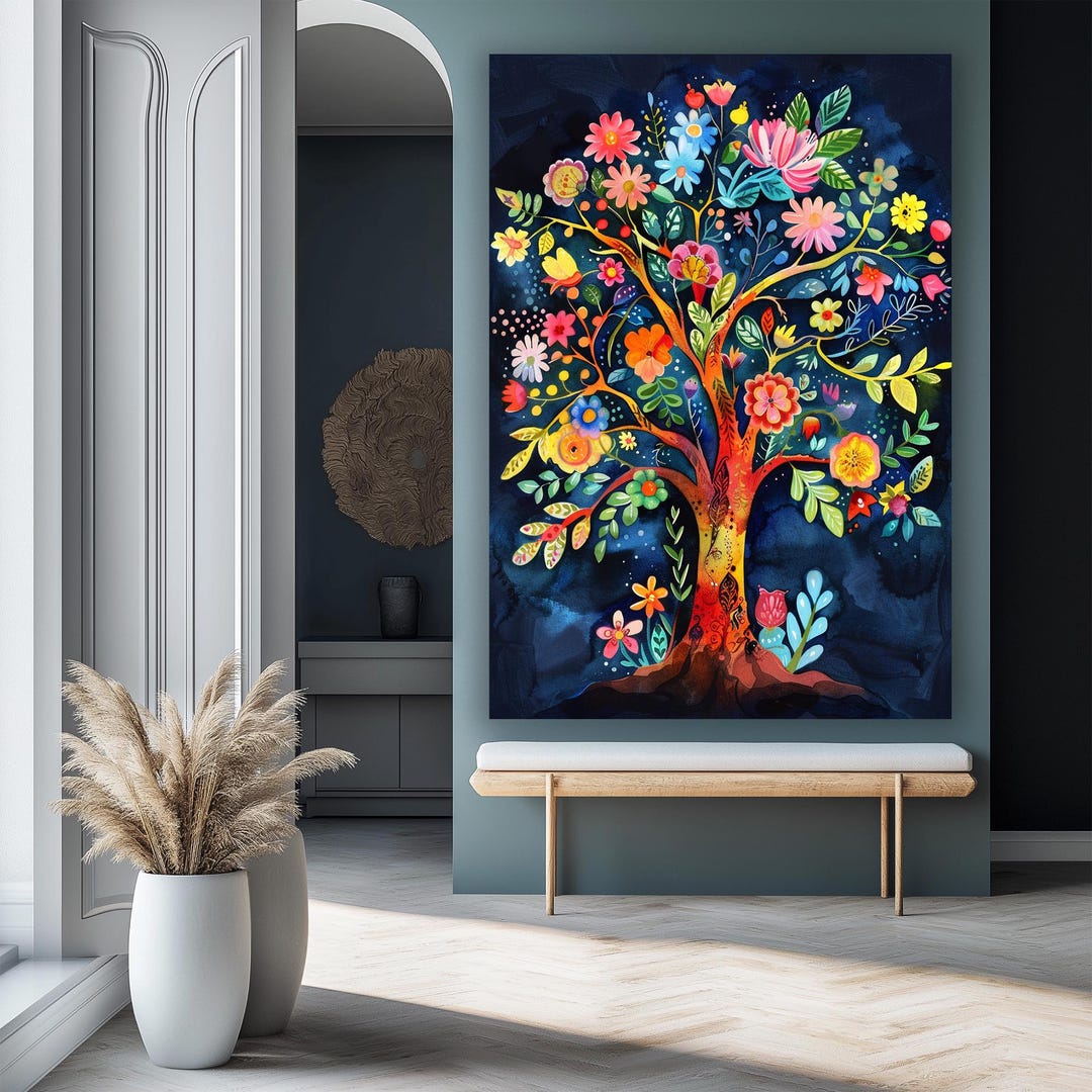 Colorful Flowering Tree Canvas Art,vibrant Flowering Tree Painting ...