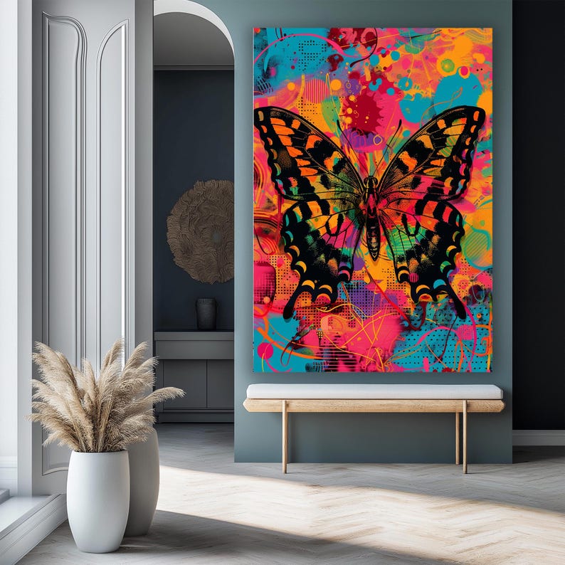 Butterfly Art,colorful Canvas,abstract Painting,pop Art Decor,vibrant ...