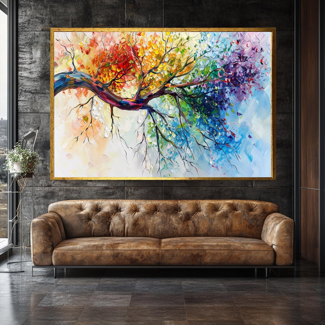 Colorful Tree Canvas,flower Tree Wall Art,tree With Colorful Flowers ...