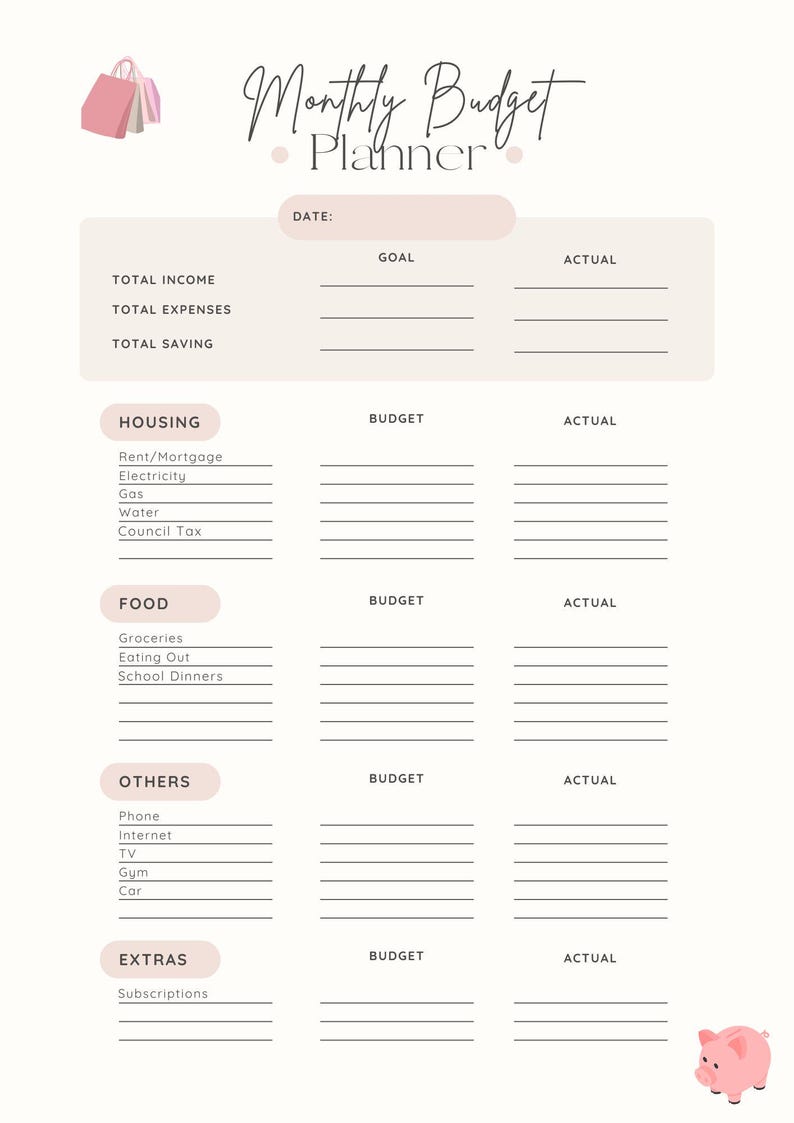 Editable Monthly Budget Planner - Etsy
