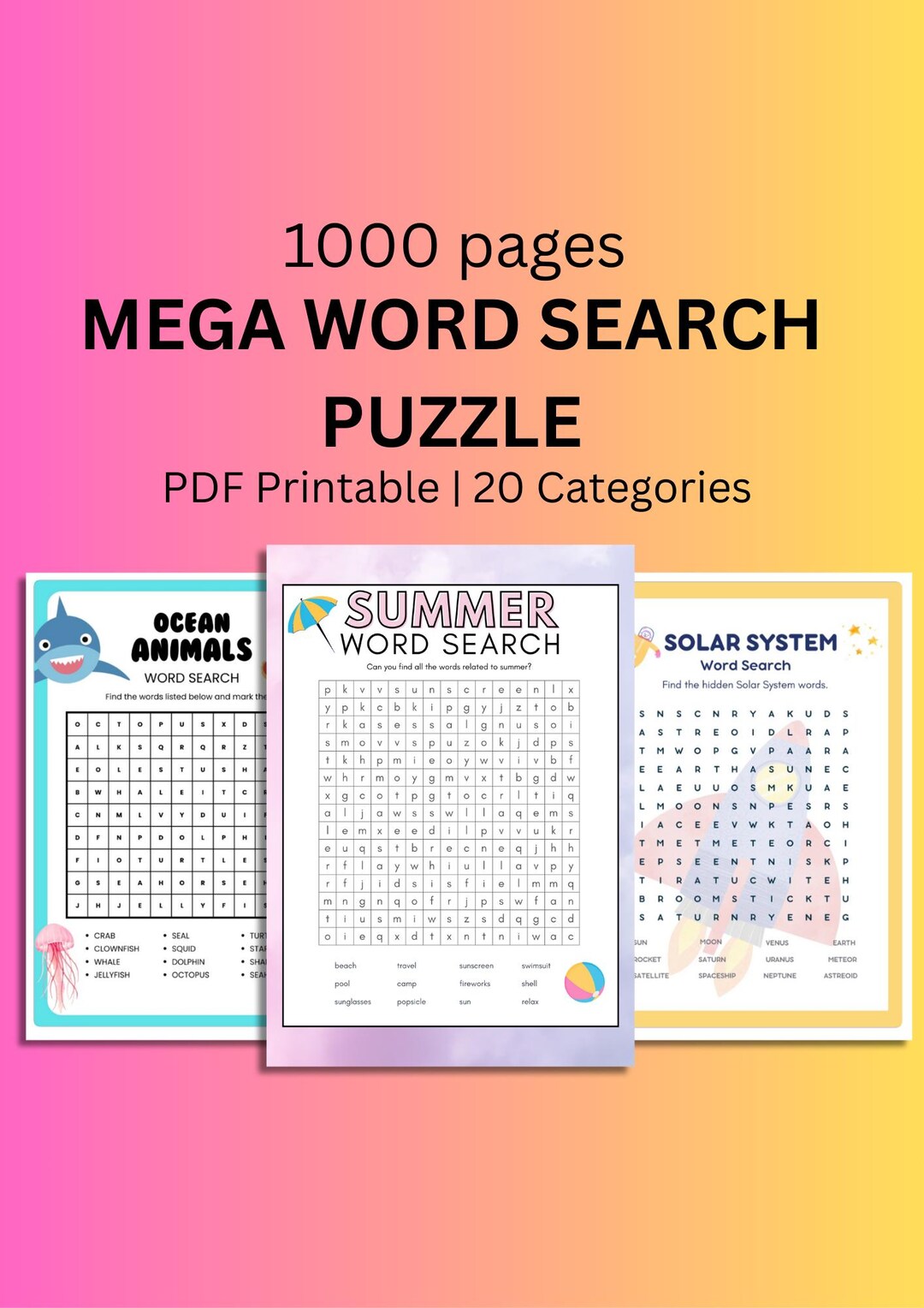 Mega Word Search Puzzle Bundle: 20 Themes, 1000+ Pages (PDF) - Etsy