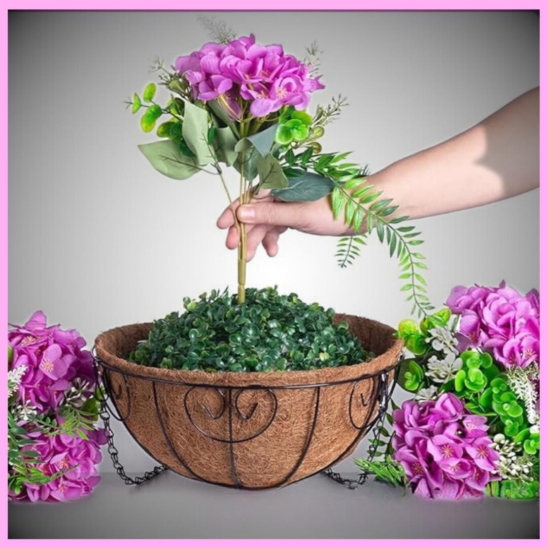Artificial Hydrangea Hanging Basket - Lifelike Floral Arrangement for ...