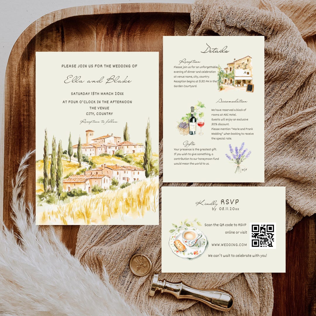 Tuscan Village Wedding Invitation Suite| Editable in Canva| Italian ...