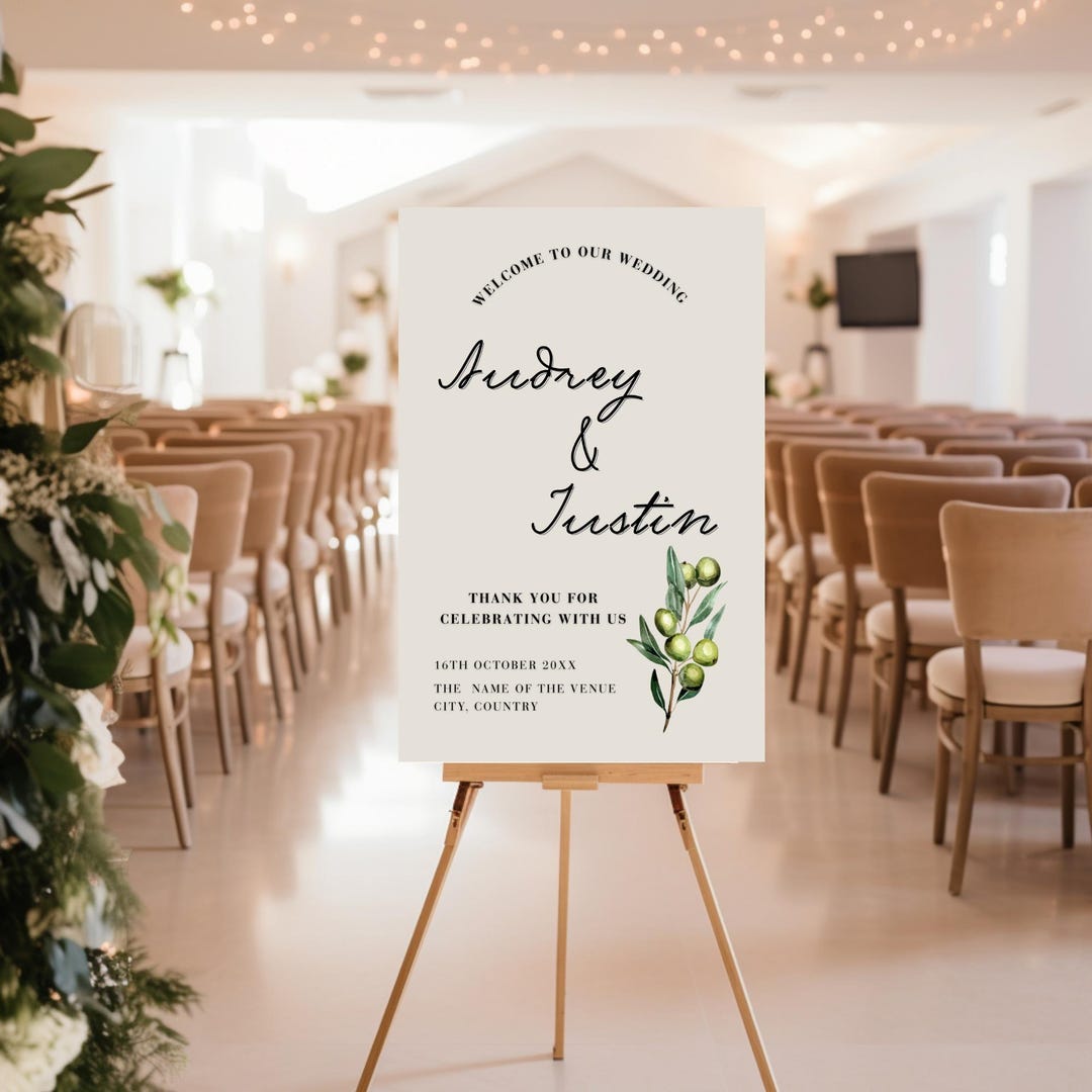 Olive Branch Wedding Welcome Sign | Olive Fruit Modern Canva Template ...