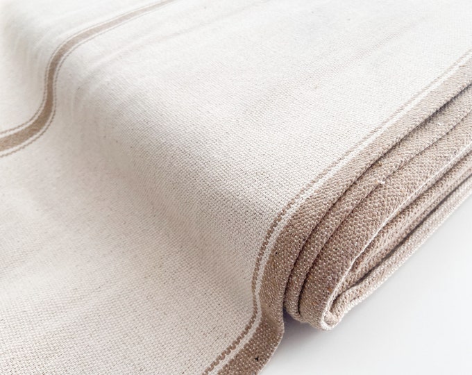 Grain Sack Fabric by the Yard | Tan Stripe | Wide Stripe | 3 Stripes ...