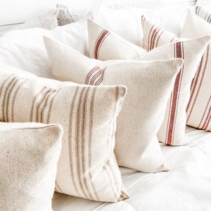 Simple Red Striped Grain Sack Pillow Cover Farmhouse Country Cottage ...