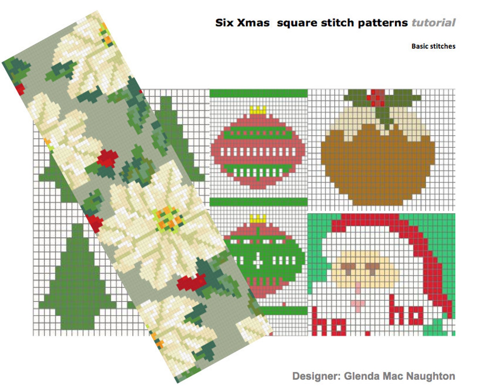 Six Xmas Square Stitch Beading Patterns and Tutorial: Instant ...
