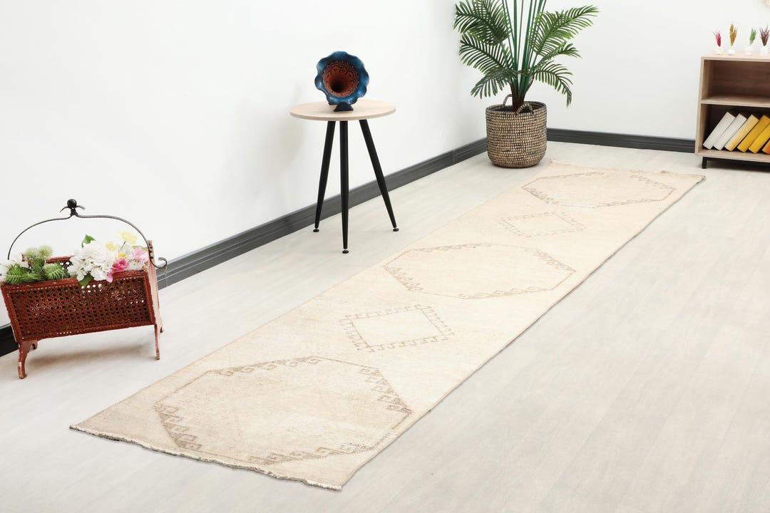 3x13 Beige Brown Runner, Vintage Turkish Oushak Runner Rug, Antique ...